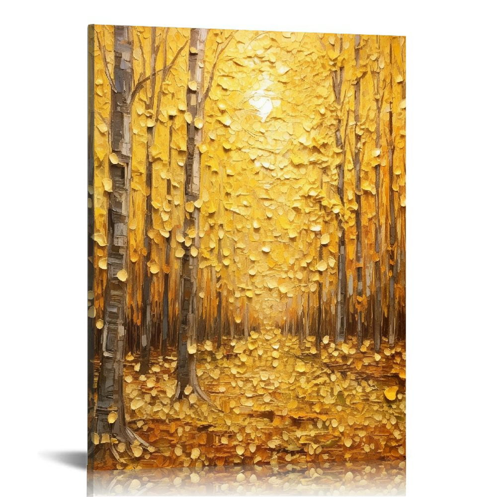 ONETECH Birch Tree Canvas Wall Art with Gold Foil - Abstract Forest ...