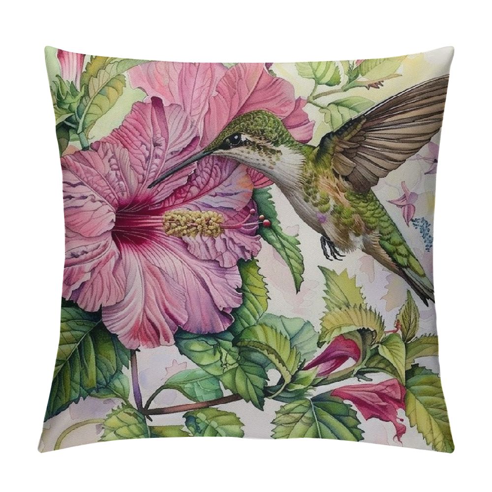ONETECH Bird Throw Pillow Cover Hummingbird Animal Flower Plant Petals ...