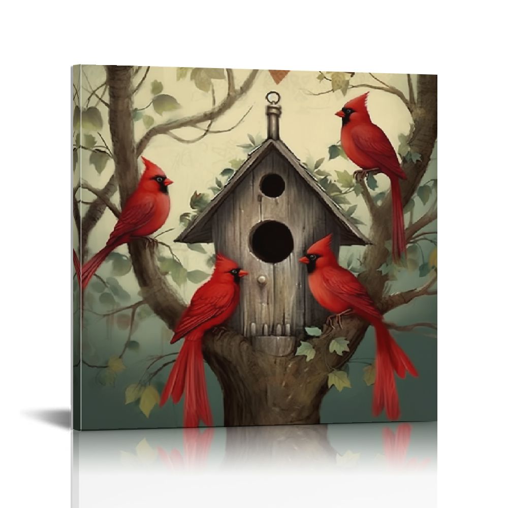 ONETECH Birds Canvas Wall Art for Farmhouse Vintage Red Cardinals Birds ...