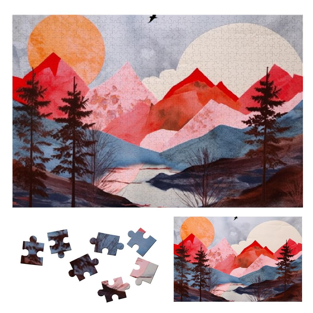 ONETECH Birds Red Sun Watercolor Painting Wood Jigsaw Puzzle ...