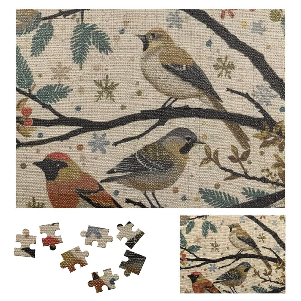ONETECH Birds, Tree Branch, Snowflakes Wooden Jigsaw Puzzle Challenging ...