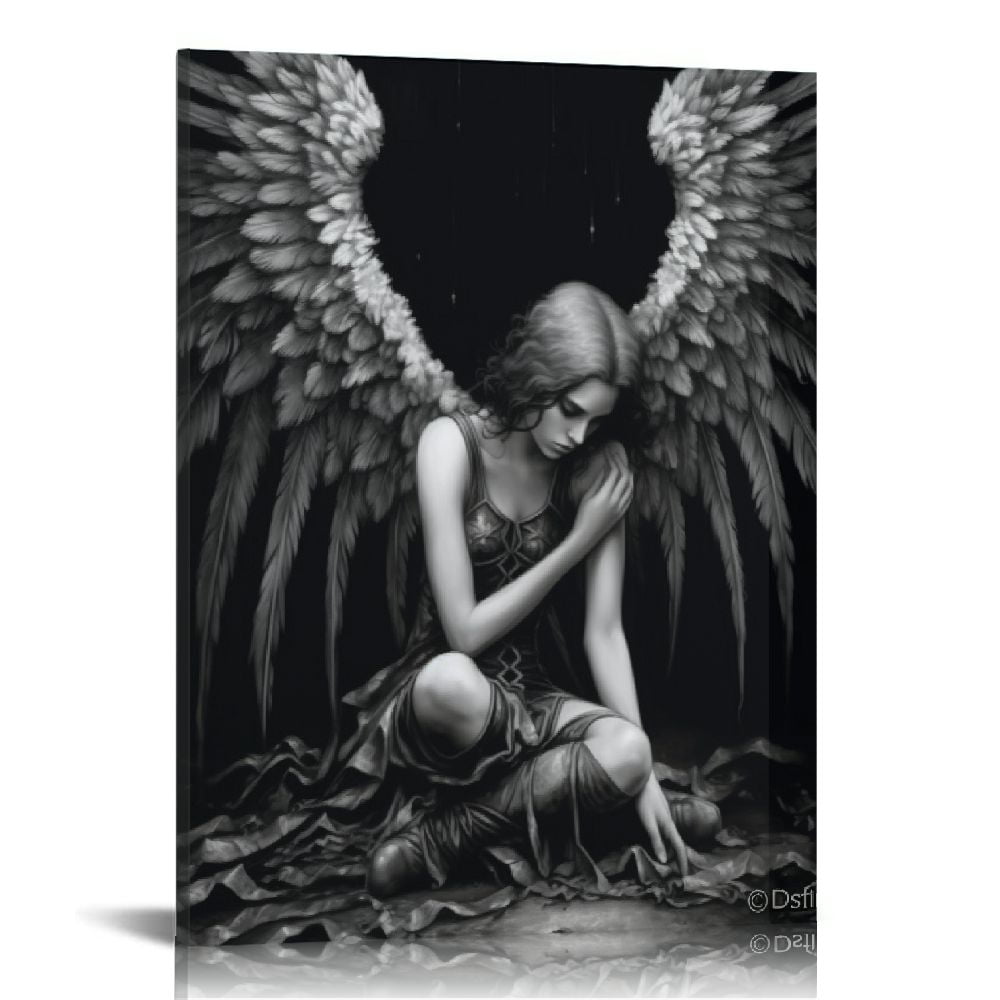 ONETECH Black And White Angel Wings Poster Art Abstract Gothic Fallen ...