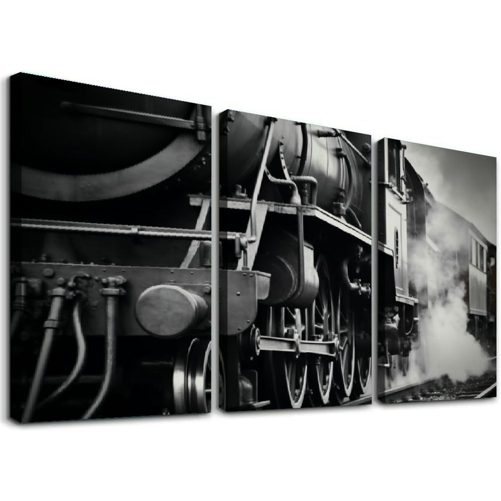ONETECH Black And White Decorative Poster Steam Train Retro Black And White Old Train Wall Decor ...