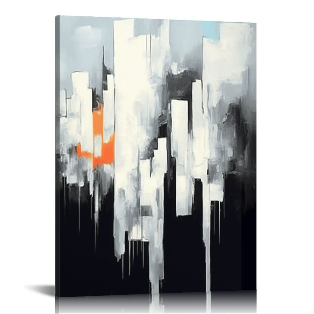 ONETECH Black and White Abstract Canvas Painting Minimalist Textured ...