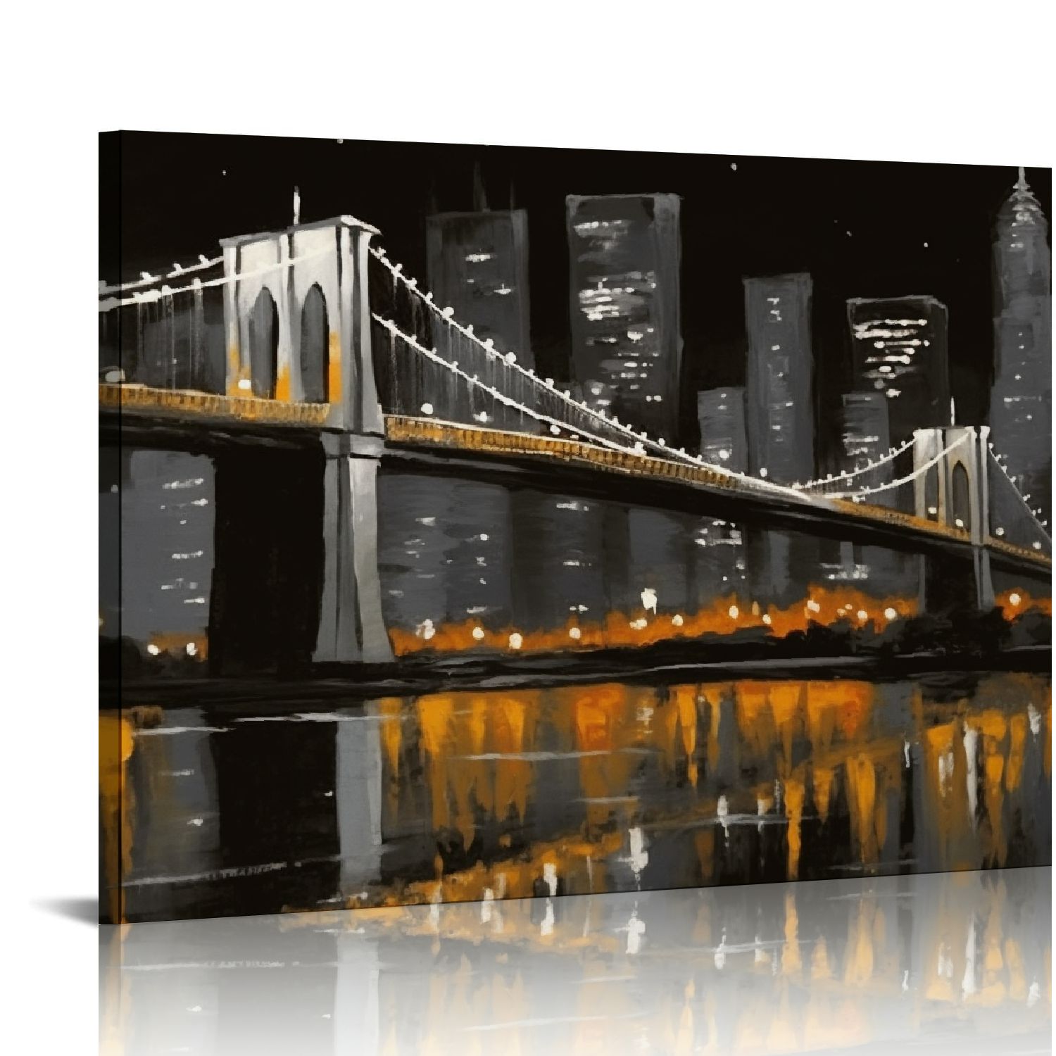 ONETECH Black and White Brooklyn Bridge Wall Art New York Cityscape ...