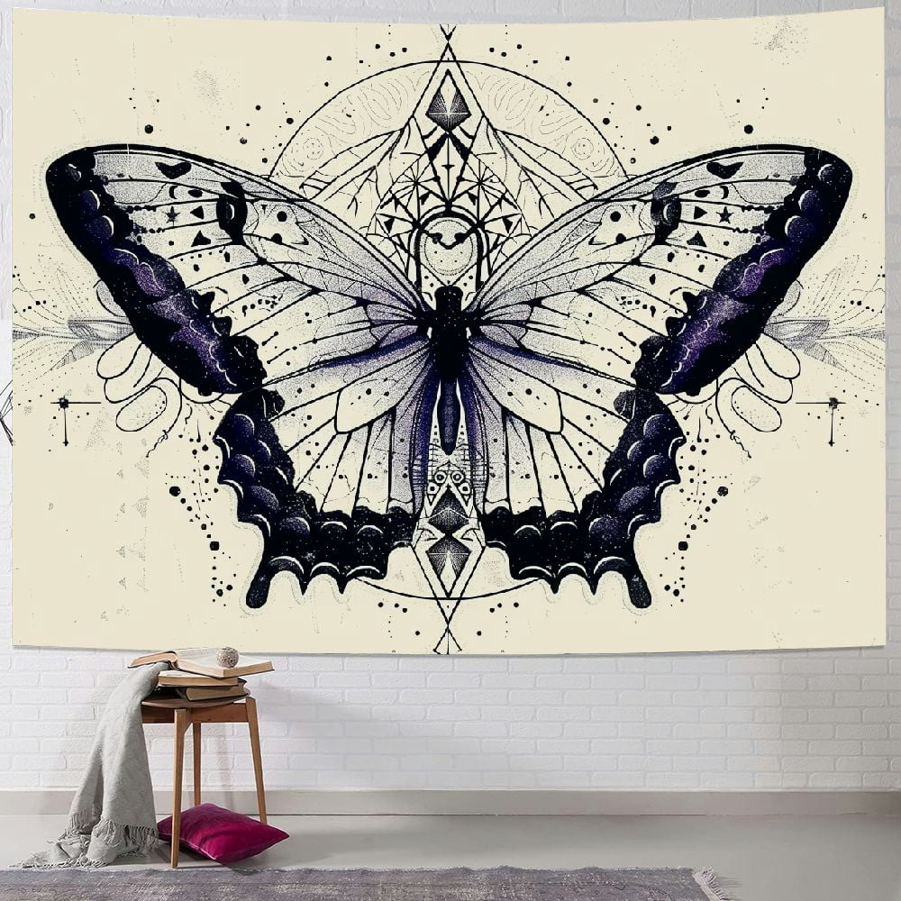 ONETECH Black and White Butterfly Tapestry, Vintage Flower Large Moon ...