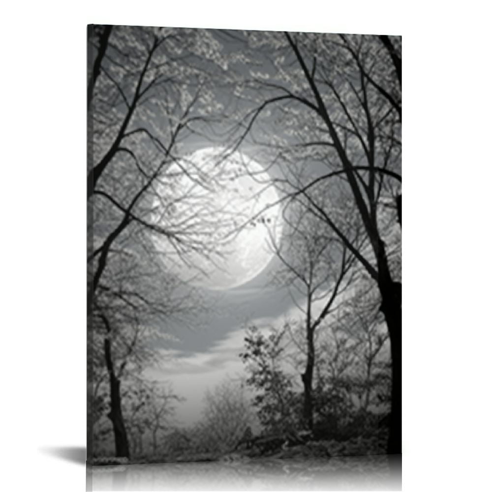ONETECH Black and White Full Moon Forest Trees Picture Goth Room Decor ...