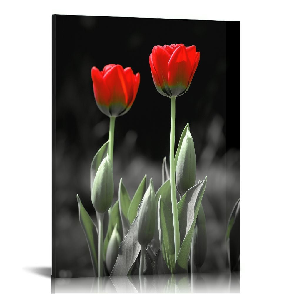 ONETECH Black and White Red Tulips Canvas Wall Art for Living Room ...