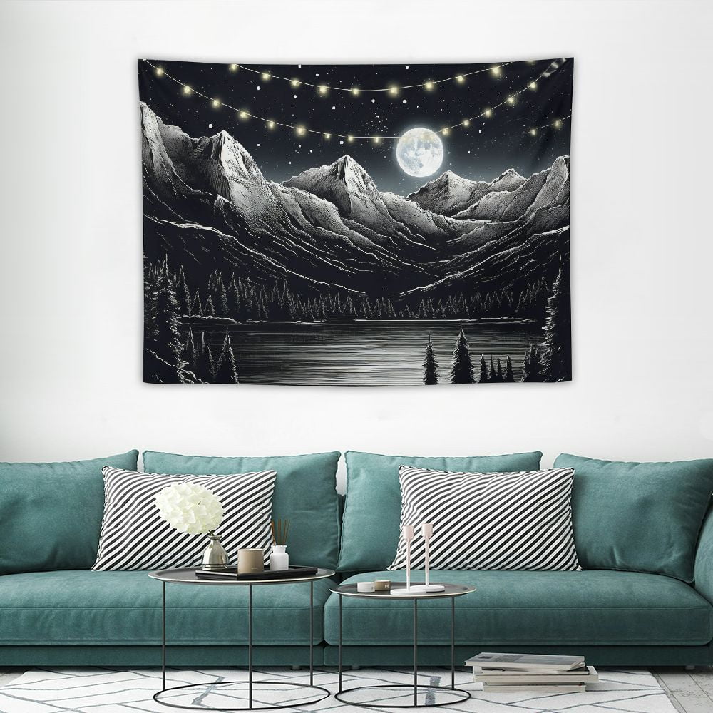 FUMJ Black and White Tapestry Starry Night Mountain Tapestries for ...