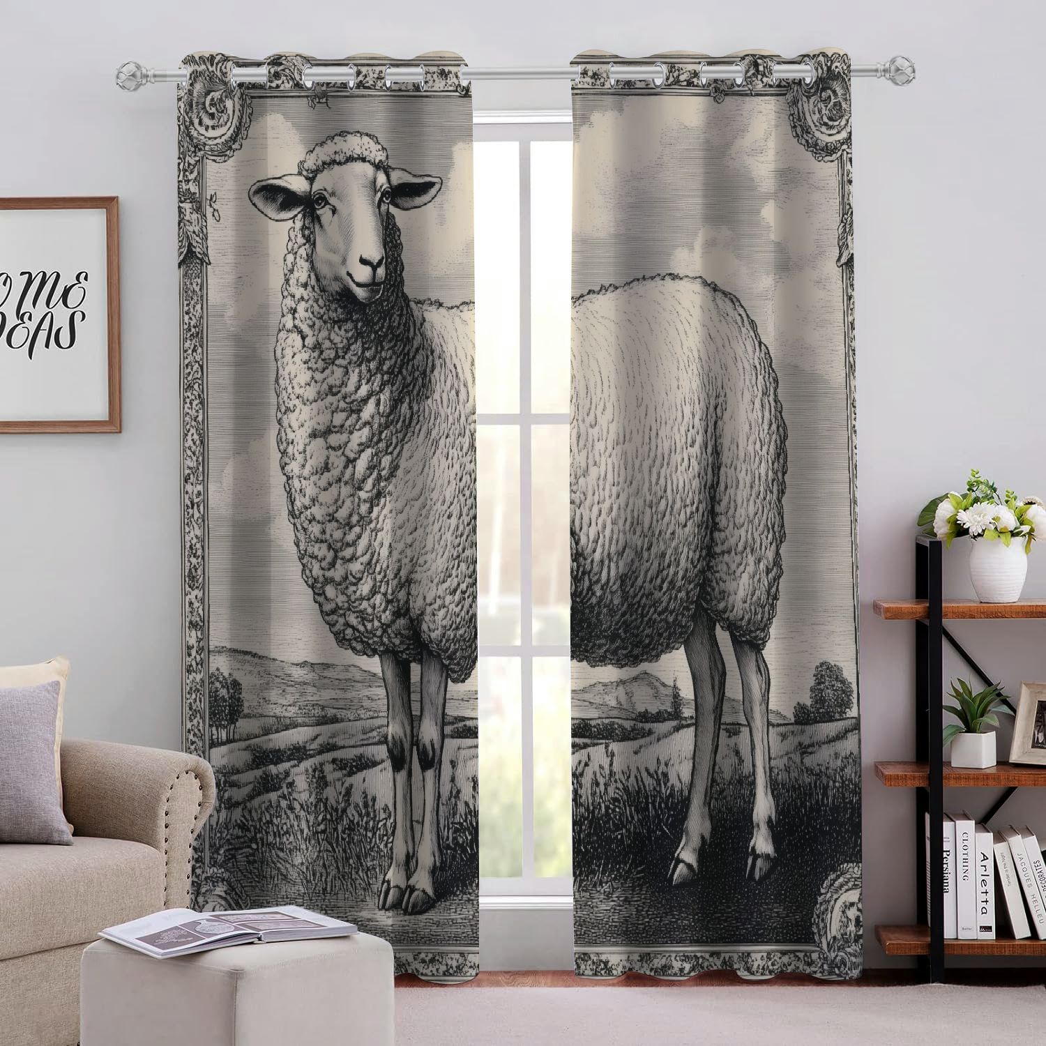 ONETECH Black-and-White Sheep Perforated Blackout Curtains 2-Pack ...