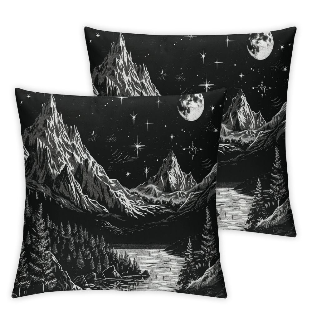 FUMJ Black and White Starry Night Mountain Short Plush Pillowcase Set ...