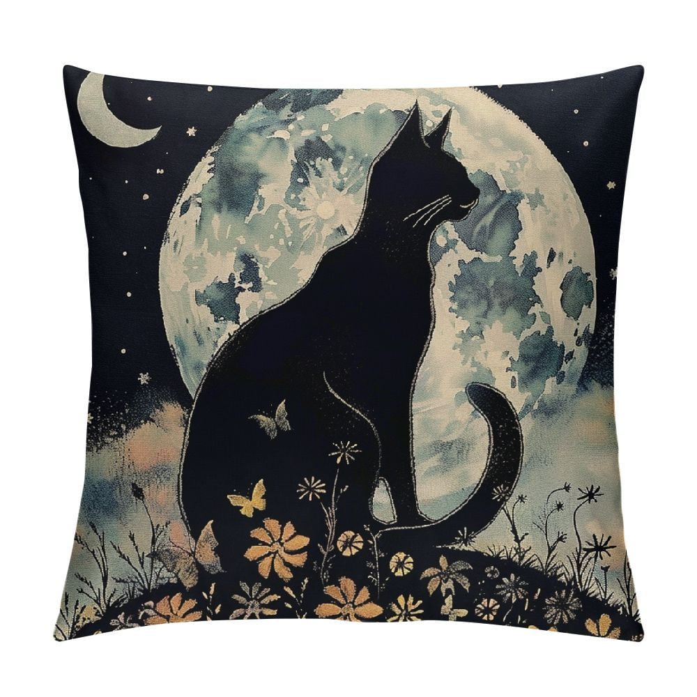 ONETECH Black cat Throw Pillow Covers Bohemian Mystery Elegant Starry ...