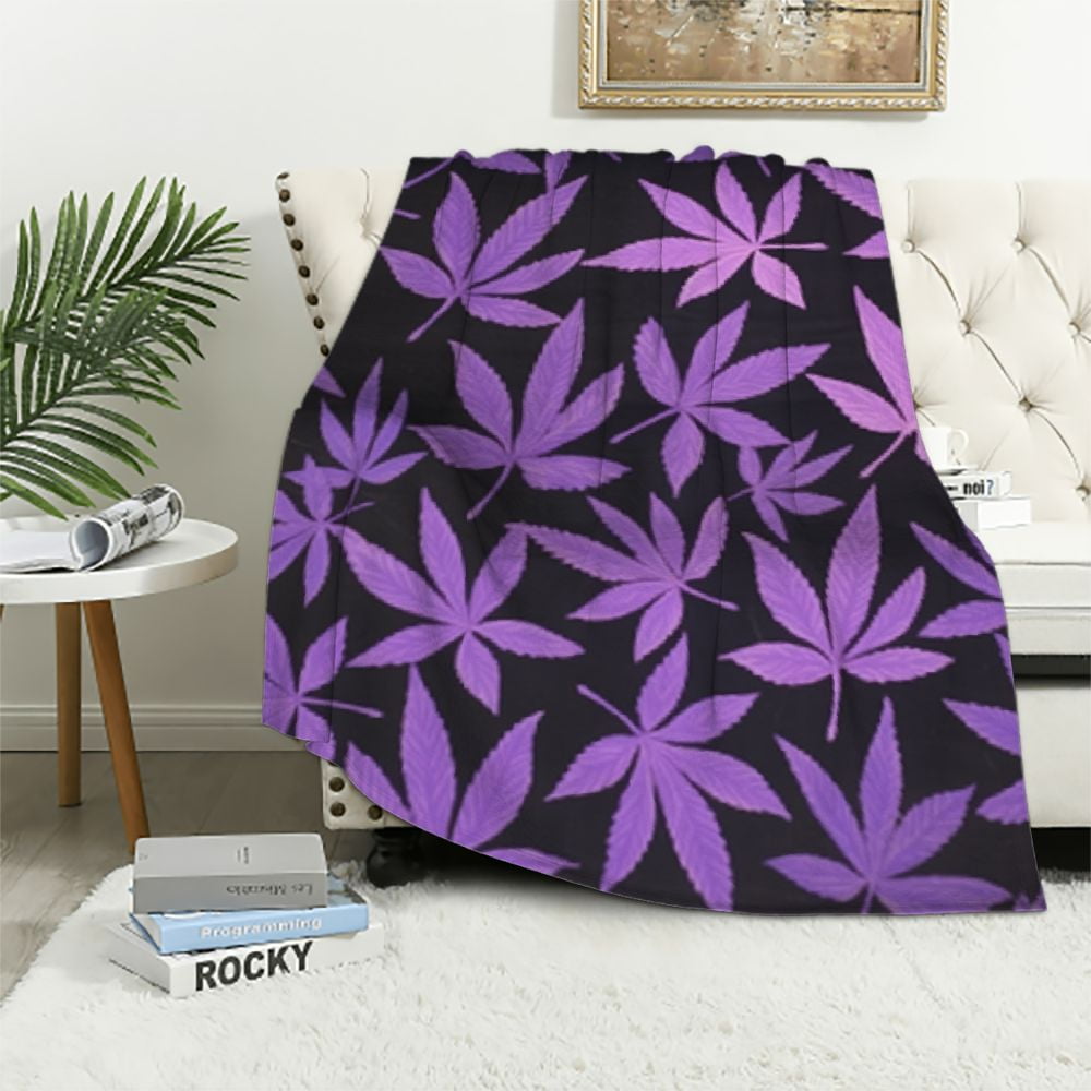 ONETECH Blanket Purple Weed Leaves Flannel Throw Blankets for Men Women,Soft Warm Blankets Queen ...