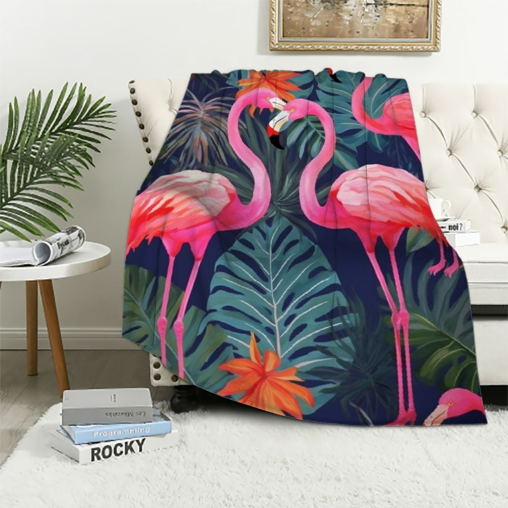 ONETECH Blanket Tropical Pink Flamingos Palm Leaves Lightweight Ultra ...