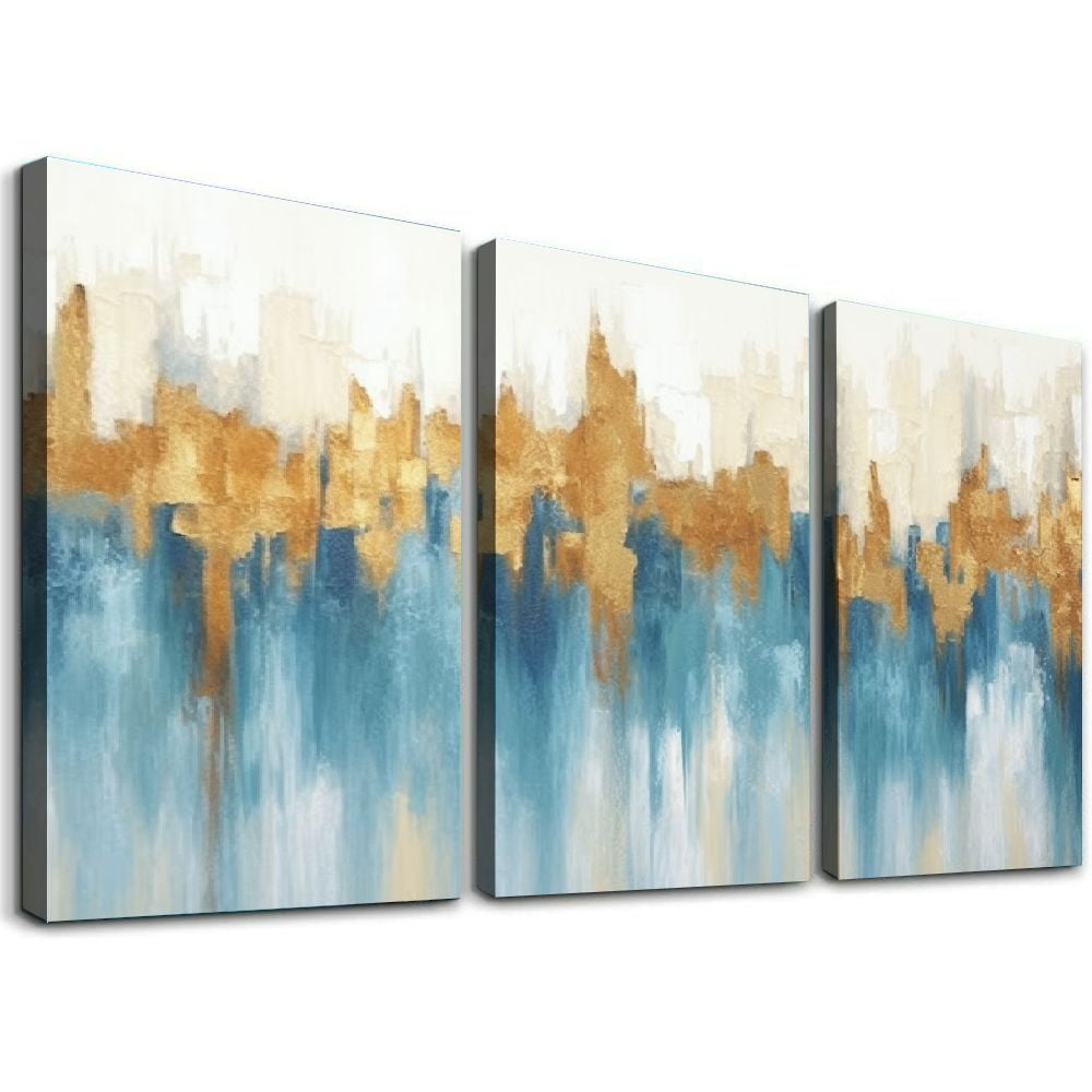 ONETECH Blue Abstract Wall Art Canvas: Modern Hand Painted Texture ...