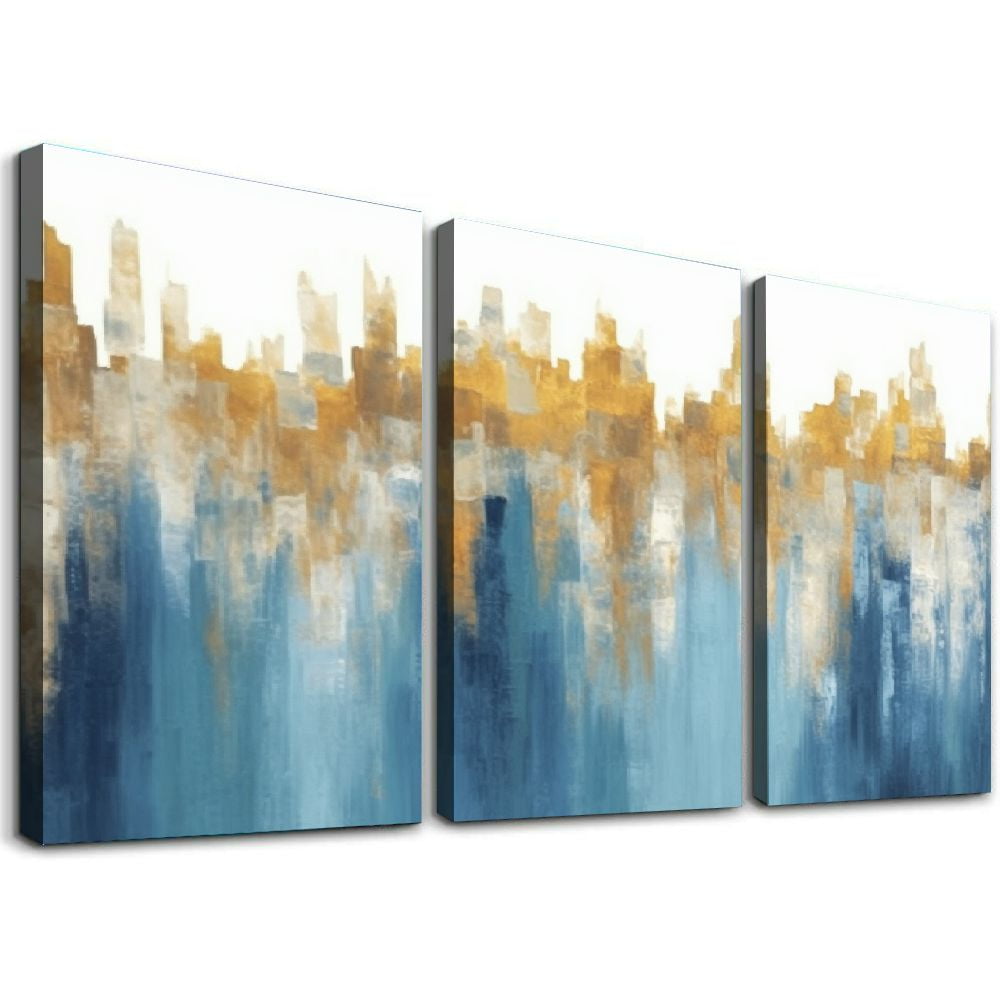 ONETECH Blue Abstract Wall Art Canvas: Modern Hand Painted Texture ...