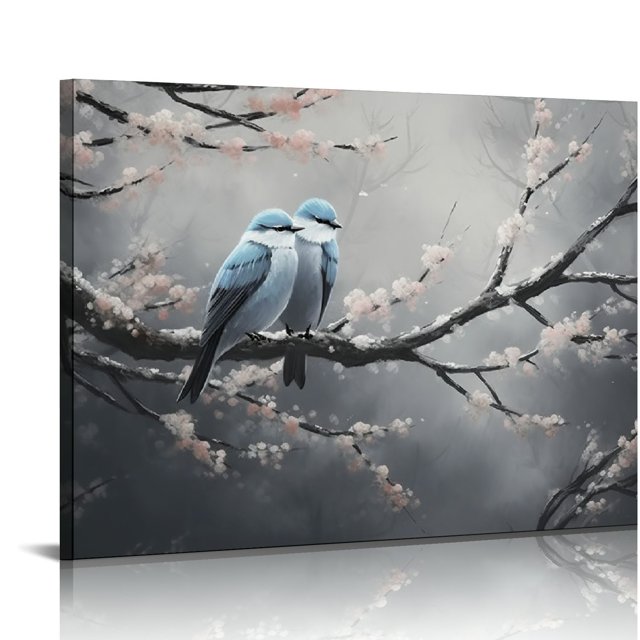 ONETECH Blue Birds Canvas Wall Art Sparrow Standing on Branch Large ...