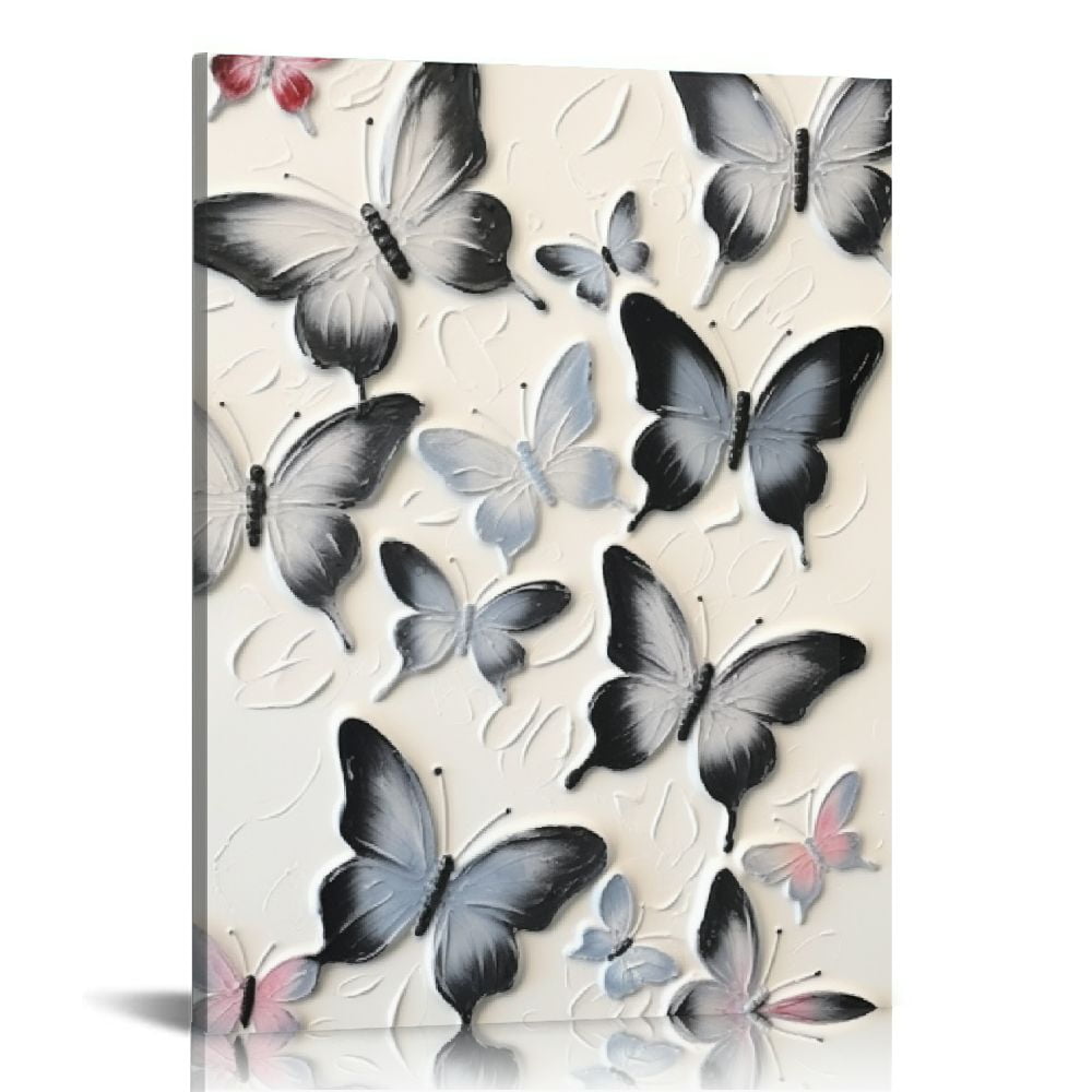 ONETECH Blue Butterfly Canvas Wall Art Abstract Texture Painting White ...