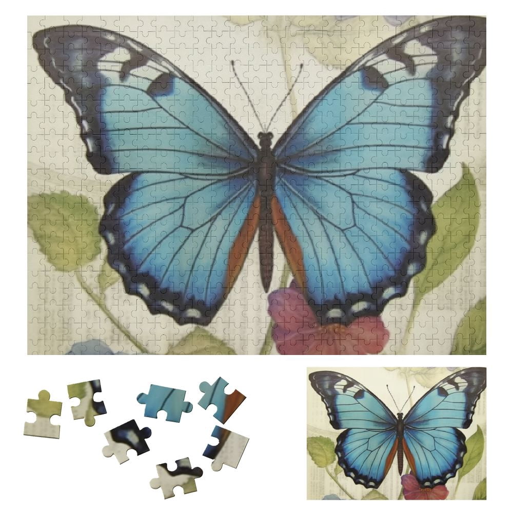 ONETECH Blue Butterfly Flower Wooden Jigsaw Puzzle for Adults and Kids ...