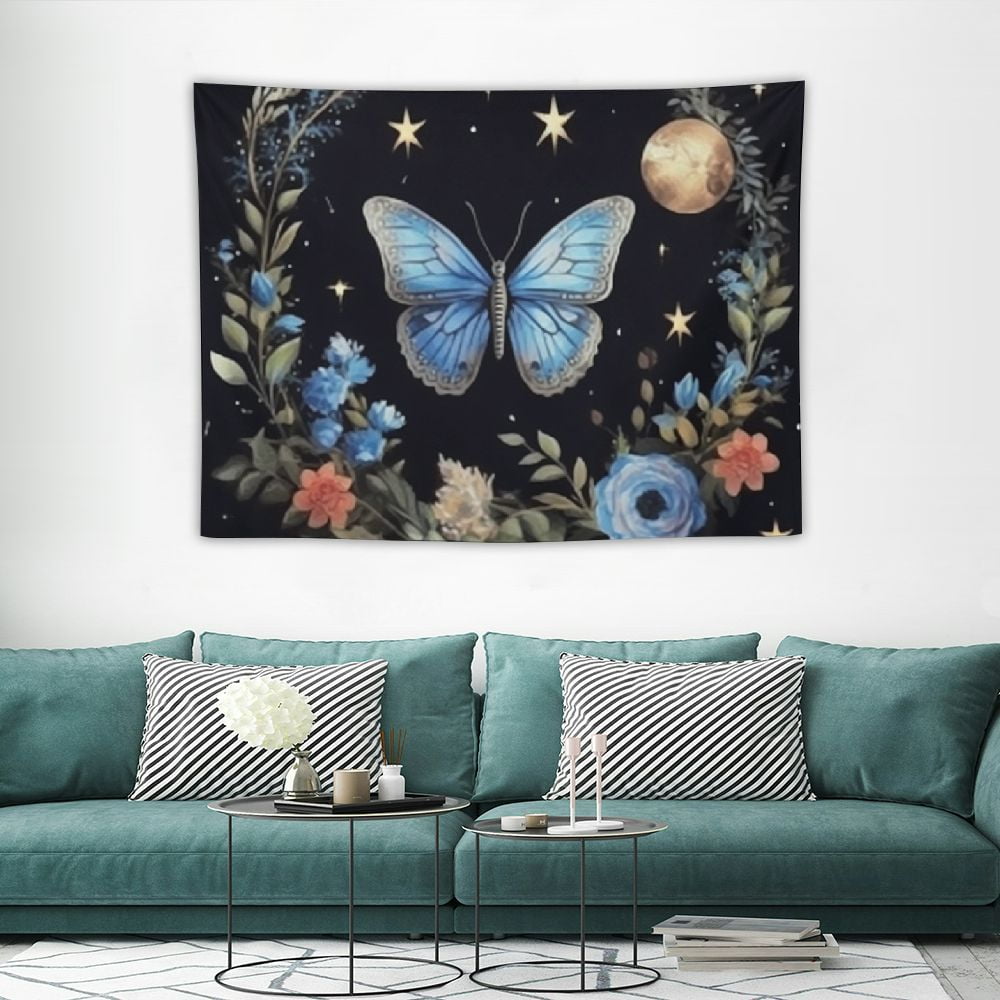 ONETECH Blue Butterfly Moon Flower Tapestry Boho Floral Plant ...