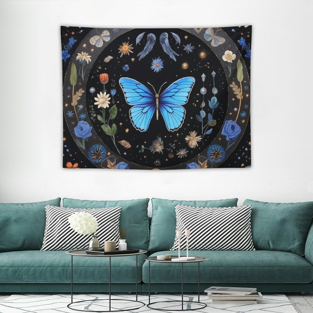 ONETECH Blue Butterfly Moon Phase Tapestry, Colorful Plant Flower ...