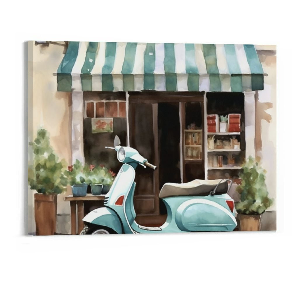 ONETECH Blue Canvas Print Wall Art Decor Coffee Shop Street View ...