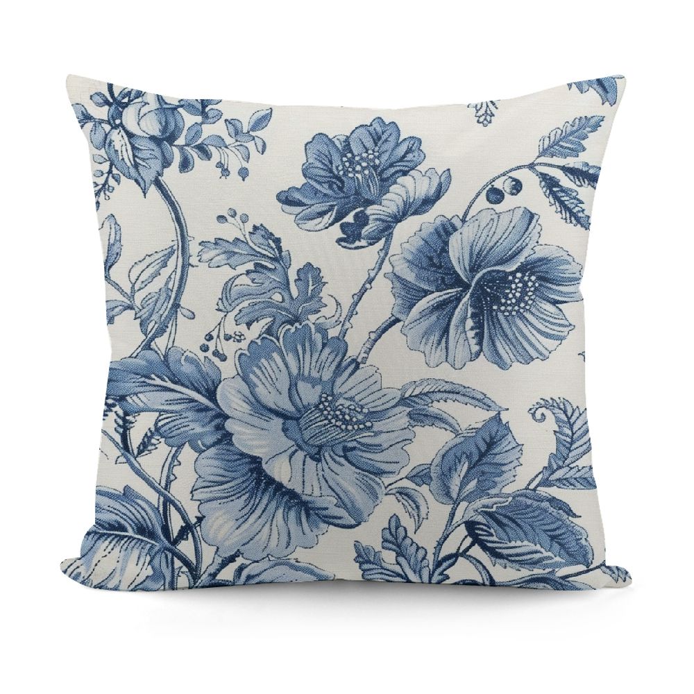 ONETECH Blue Flowers Pillow Cover White and Blue Flowers Throw ...