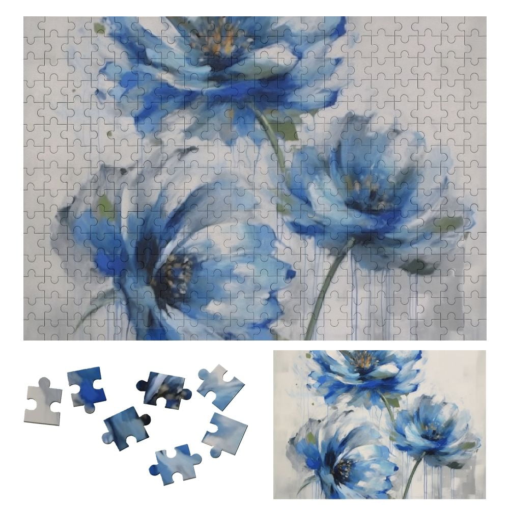 ONETECH Blue Flowers Wooden Jigsaw Puzzle Challenging Difficult Wood ...
