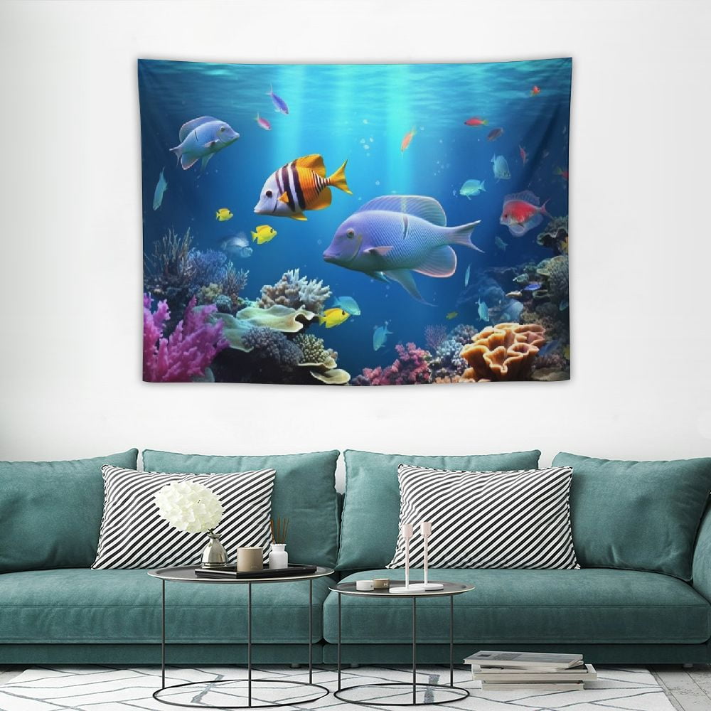 ONETECH Blue Ocean wave World Tapestries, Undersea World Wall Decor ...