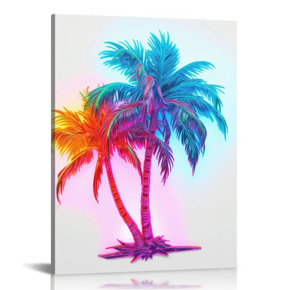 ONETECH Blue Palm Tree Canvas Wall Art Decor Modern Abstract Tropical ...