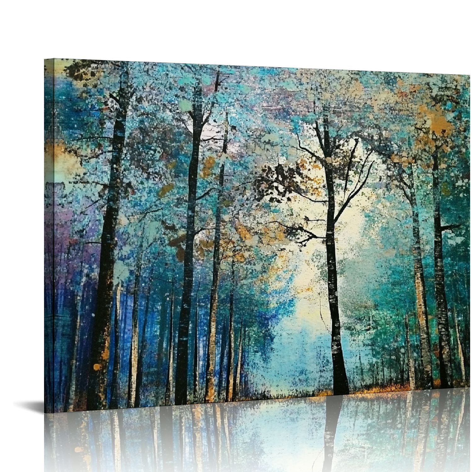 ONETECH Blue Tree Canvas Wall Art Forest Landscape Picture Modern Birch ...