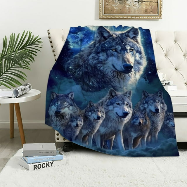 ONETECH Blue Wolf Throw Blanket Winter Wolves Animal Comfy Reversible ...