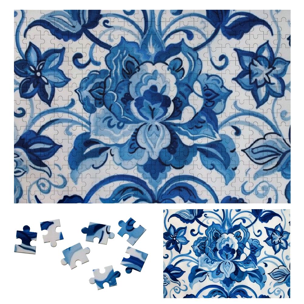 ONETECH Blue and White Pattern Wooden Jigsaw Puzzle Challenging ...