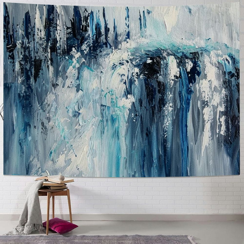 ONETECH Blue and White Tapestry, Abstract Blue Black Grey and White ...