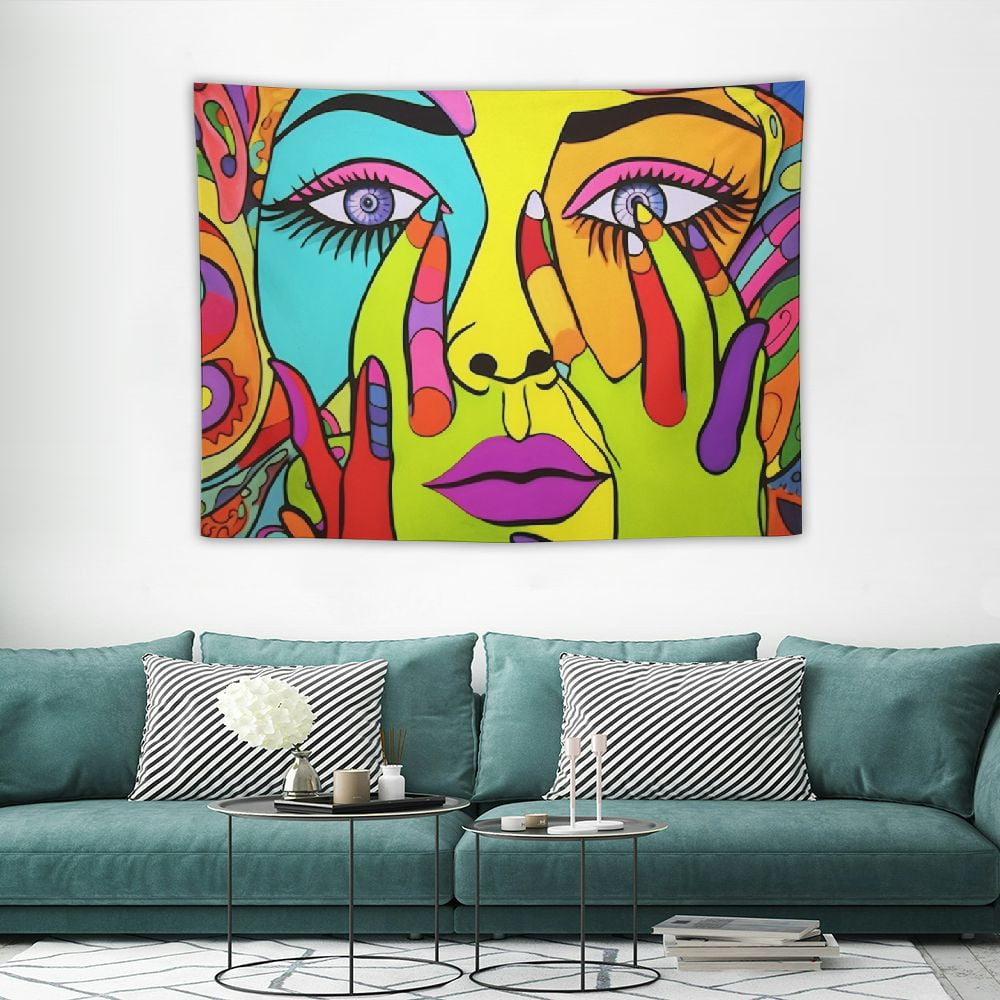 FUMJ Boho Abstract Face Tapestry Hippie Women Face Colorful Wall ...