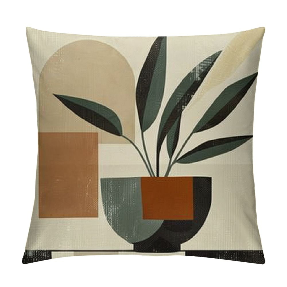 FUMJ Boho Abstract Sunset Plant Olive Leaves Decorative Throw Pillow ...