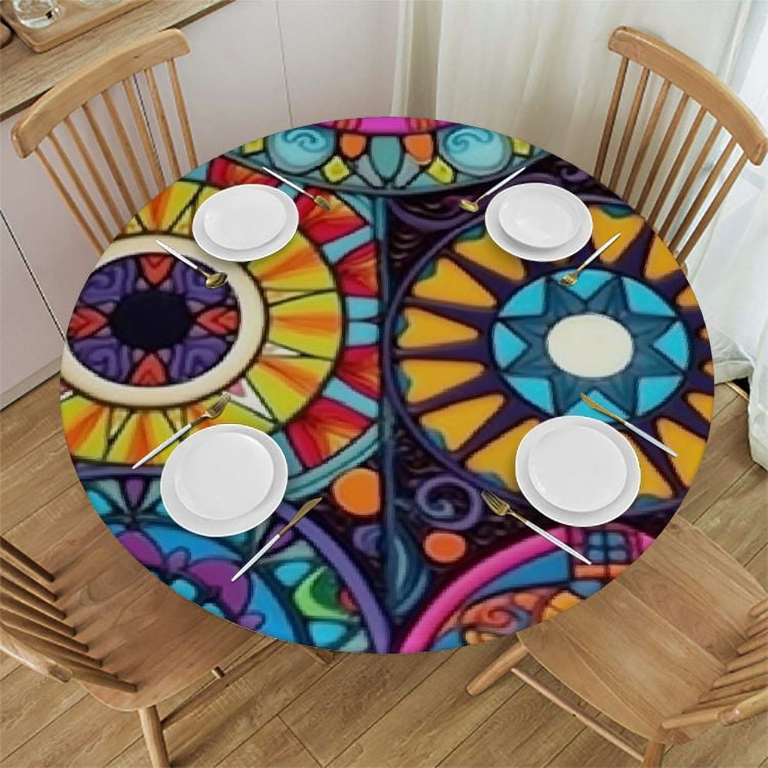 ONETECH Boho Floral Table Cloth Mandala Flowers Henna Vintage Lace Ethnic Floral Round ...