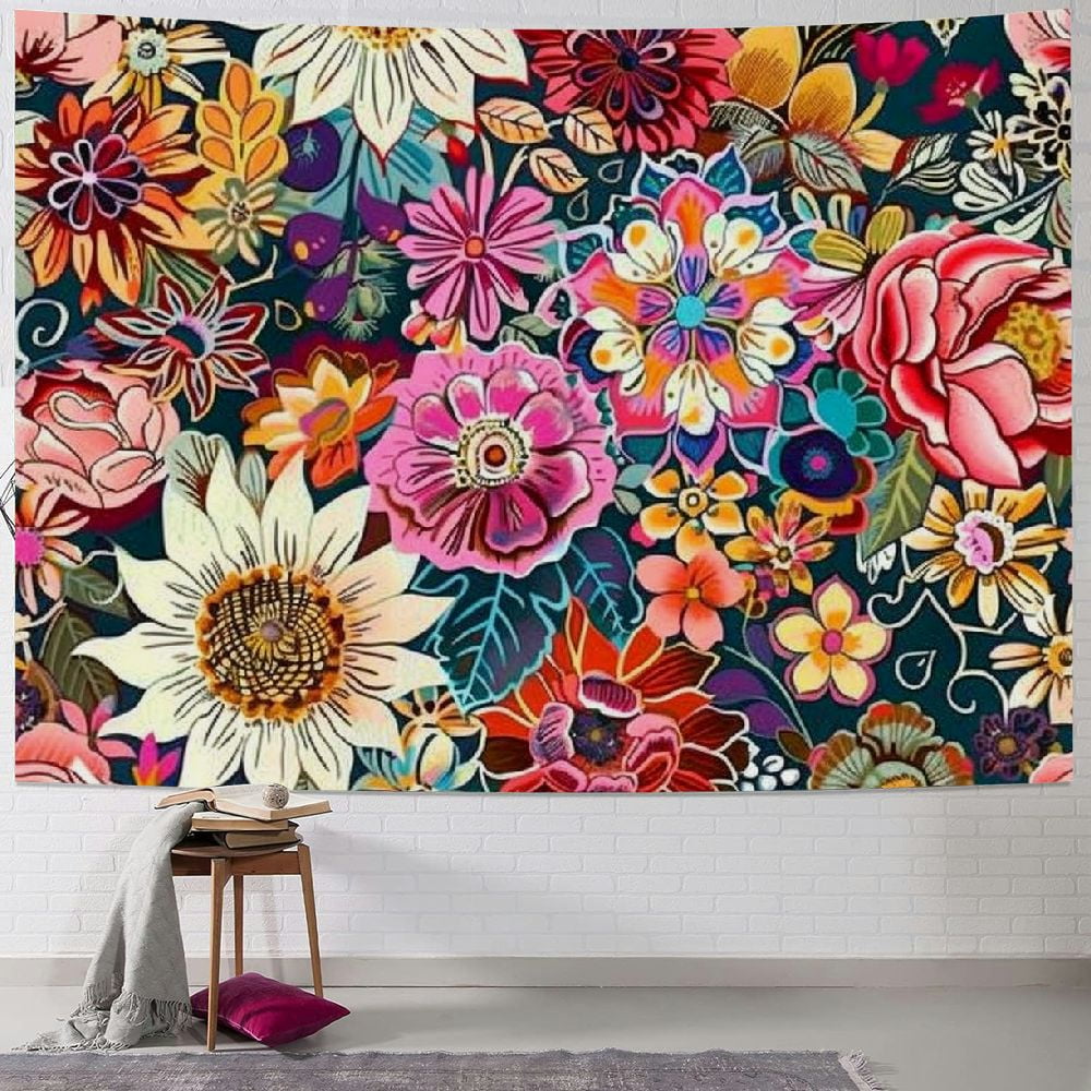 ONETECH Boho Floral Tapestry, Colorful Floral Tapestry Wall Hanging ...