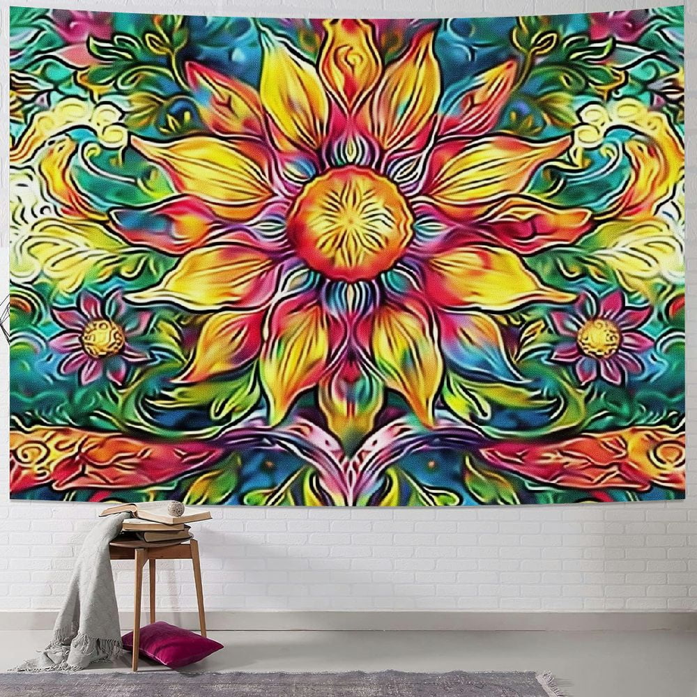 ONETECH Boho Floral Tapestry Wall Hanging Colorful Flowers Tapestry ...