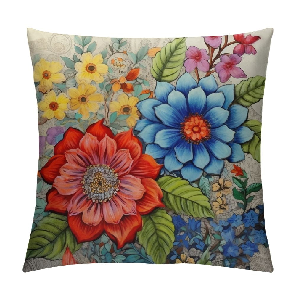 ONETECH Boho Floral Throw Pillow Covers Colorful Bohemian Flower ...