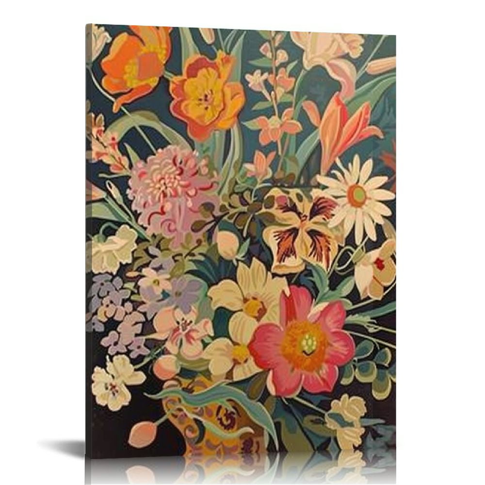ONETECH Boho Floral Wall Art Decor Abstract Flower Canvas Painting Mid ...
