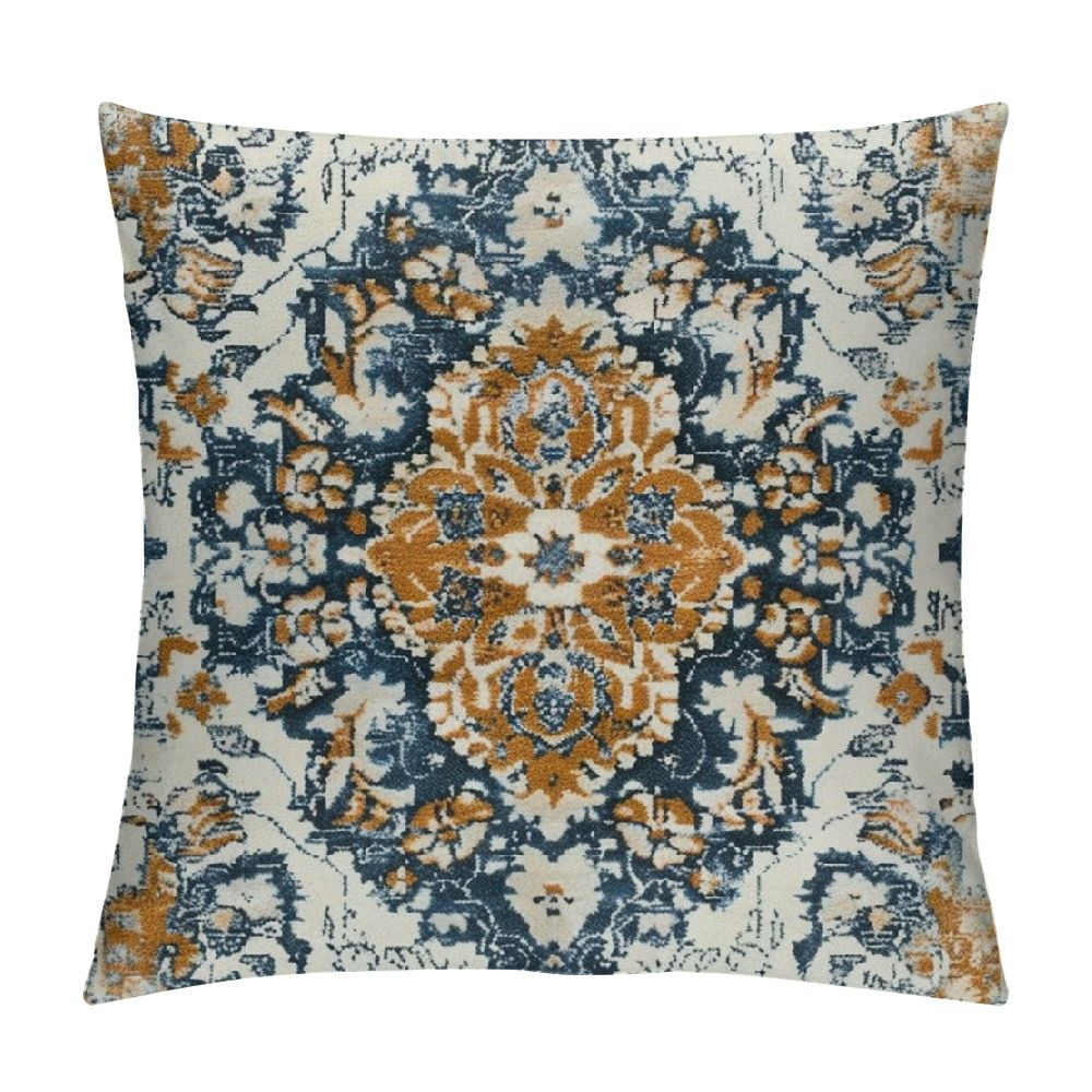 ONETECH Boho Pillow Cover,Carpet Pattern Throw Pillows Case,Gold Blue ...