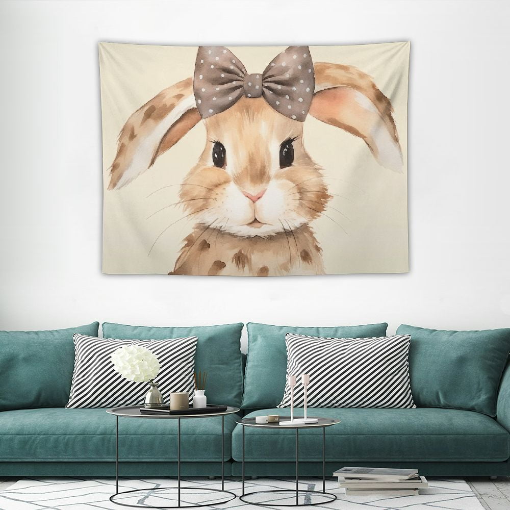 ONETECH Bunny Tapestry Wall Hanging Watercolor Cute Bunny Wearing ...