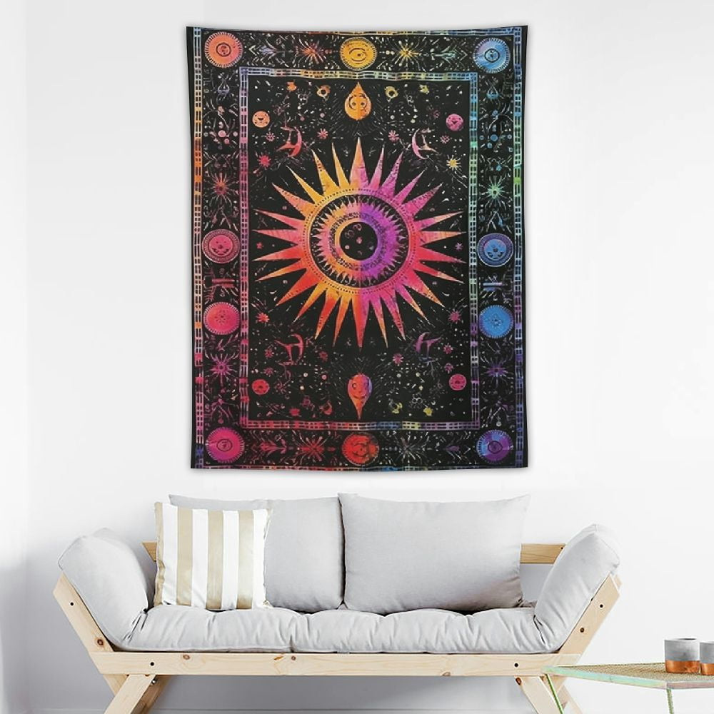 ONETECH Burning Sun Tie Dye Tapestry, Celestial Sun Moon Star Planet ...