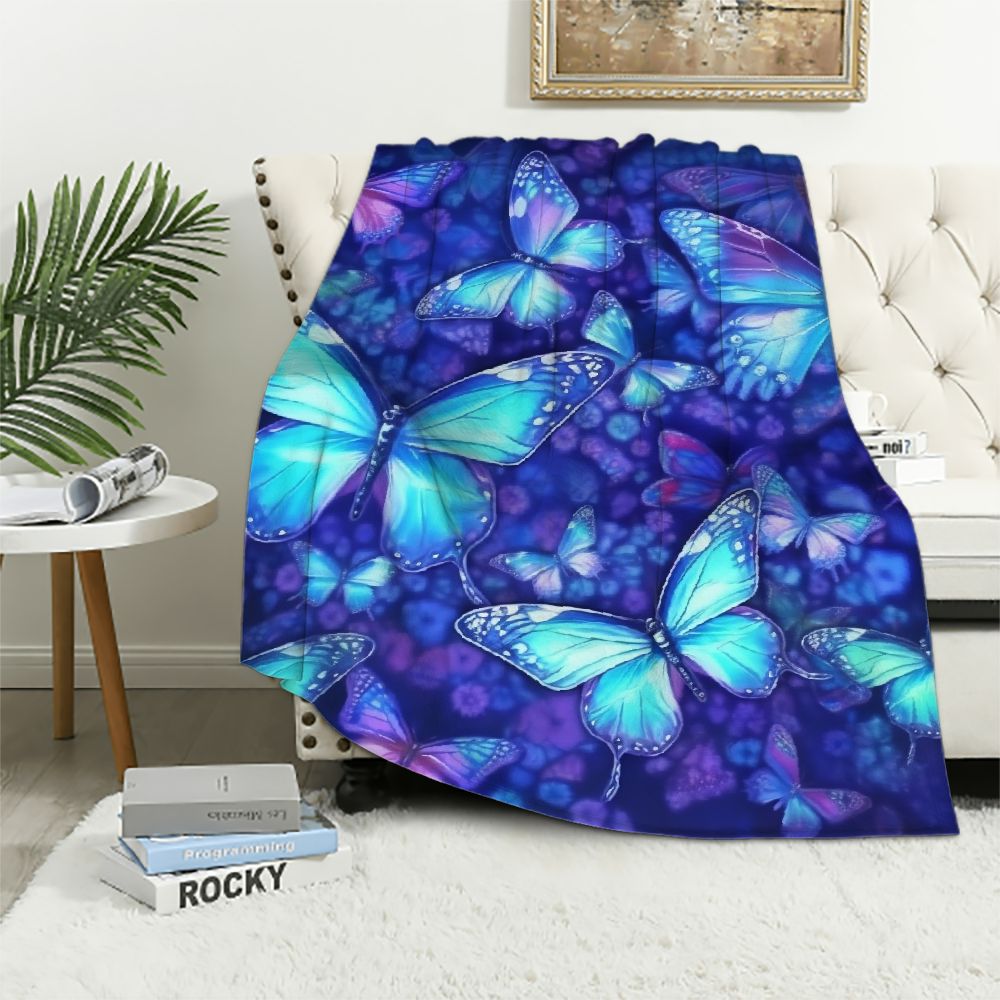 ONETECH Butterfly Blanket Blue and Purple Butterfly Throw Blanket ...