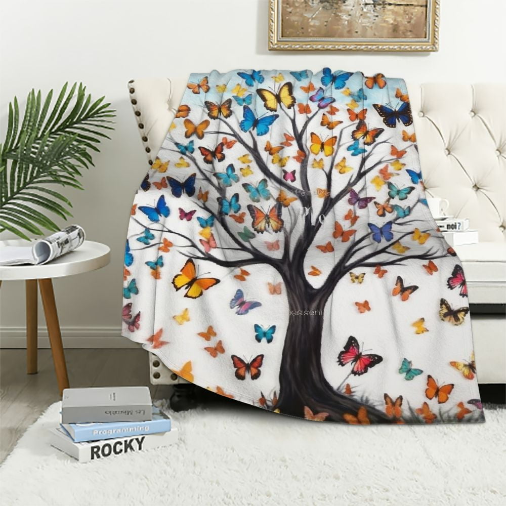 ONETECH Butterfly Blanket Soft Lightweight Flannel Cartoon Throw ...