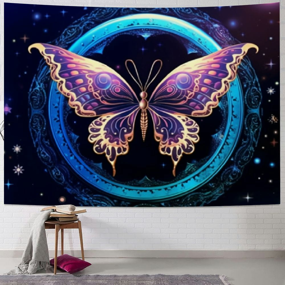 ONETECH Butterfly Tapestry Black and White Galaxy Neon Light Tapestries ...