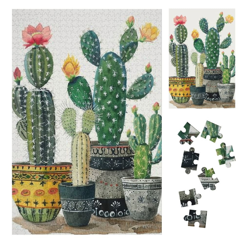 ONETECH Cactus Flowers Wooden Jigsaw Puzzle Vertical Challenging ...