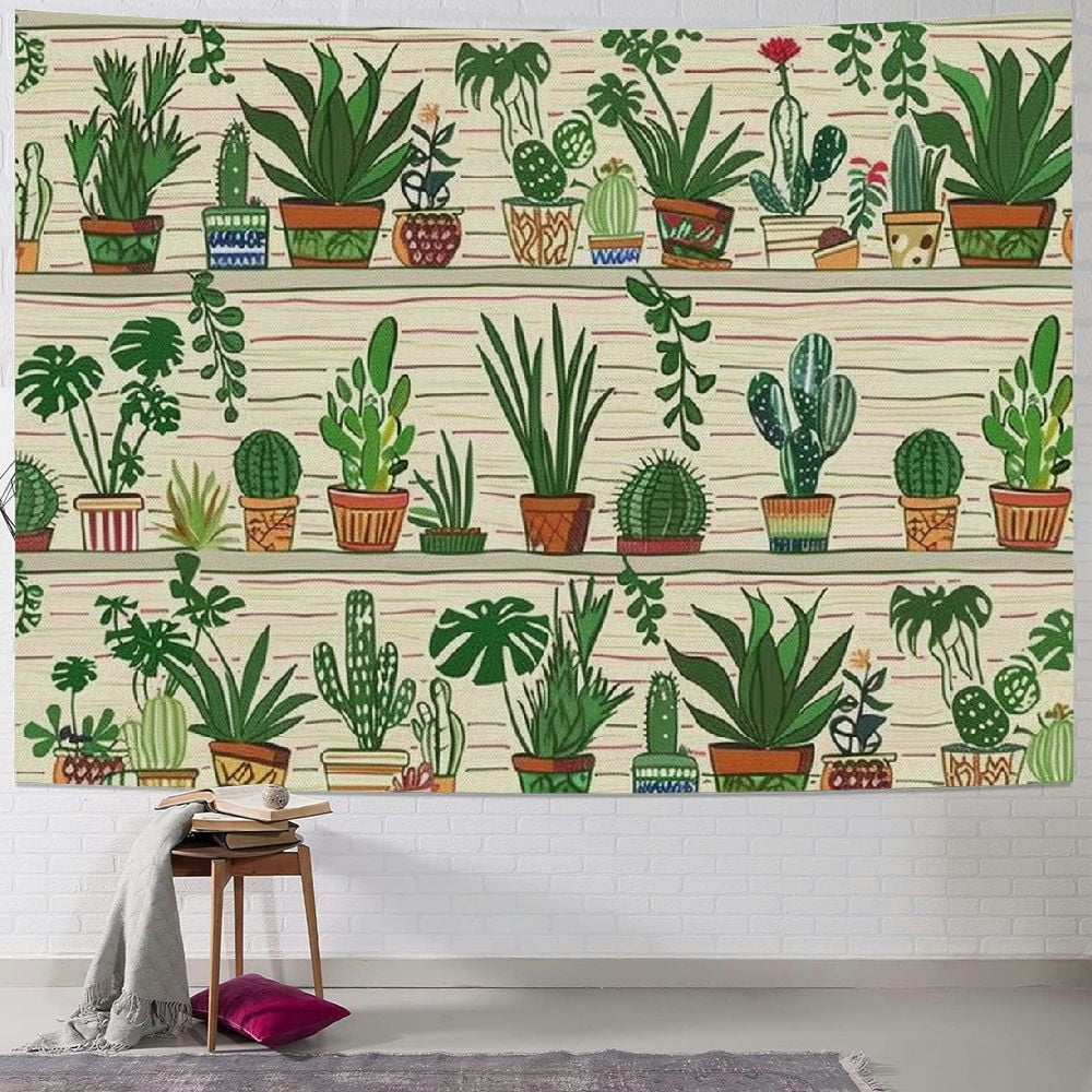 ONETECH Cactus Tapestry Tropical Desert Succulent Plants on Wood Shelf ...