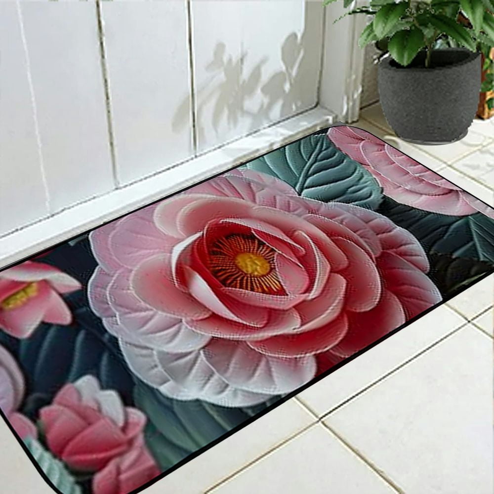 FUMJ Camellia Flower Square Floor Mat - Anti-Slip Felt Mat for Home ...